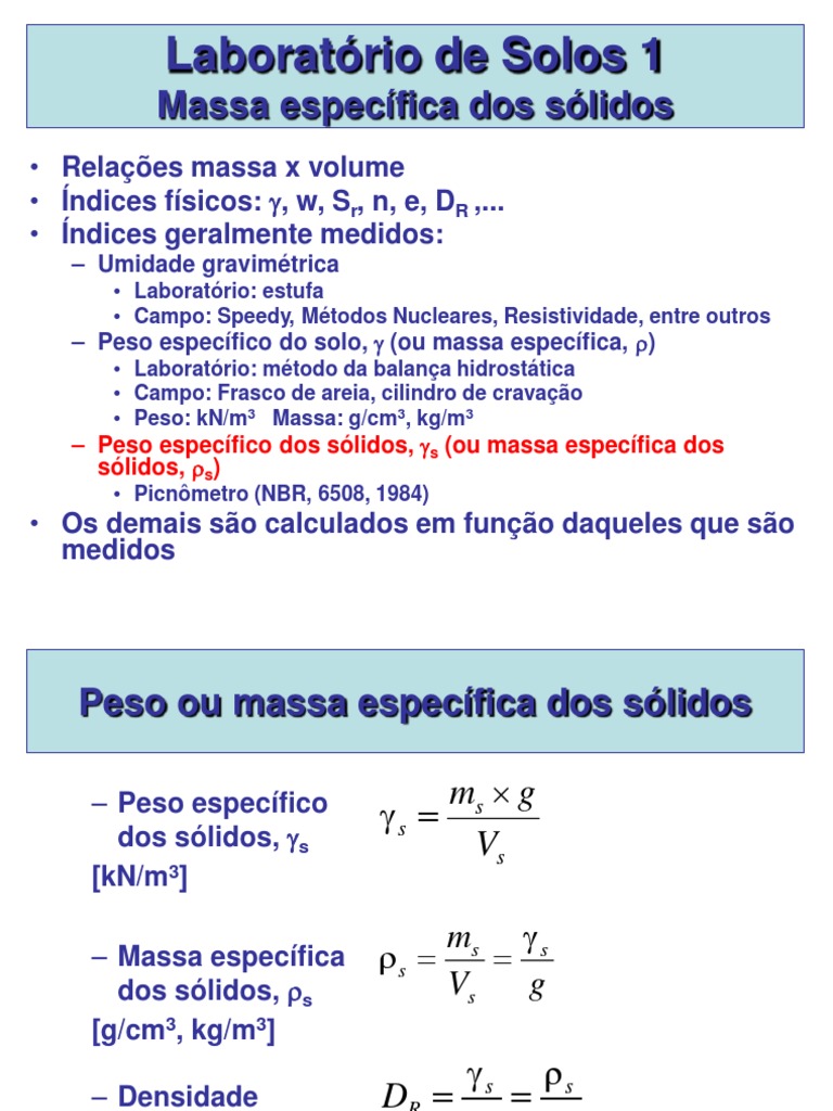 Massa Especifica Dos Graos | PDF | Densidade | Solo