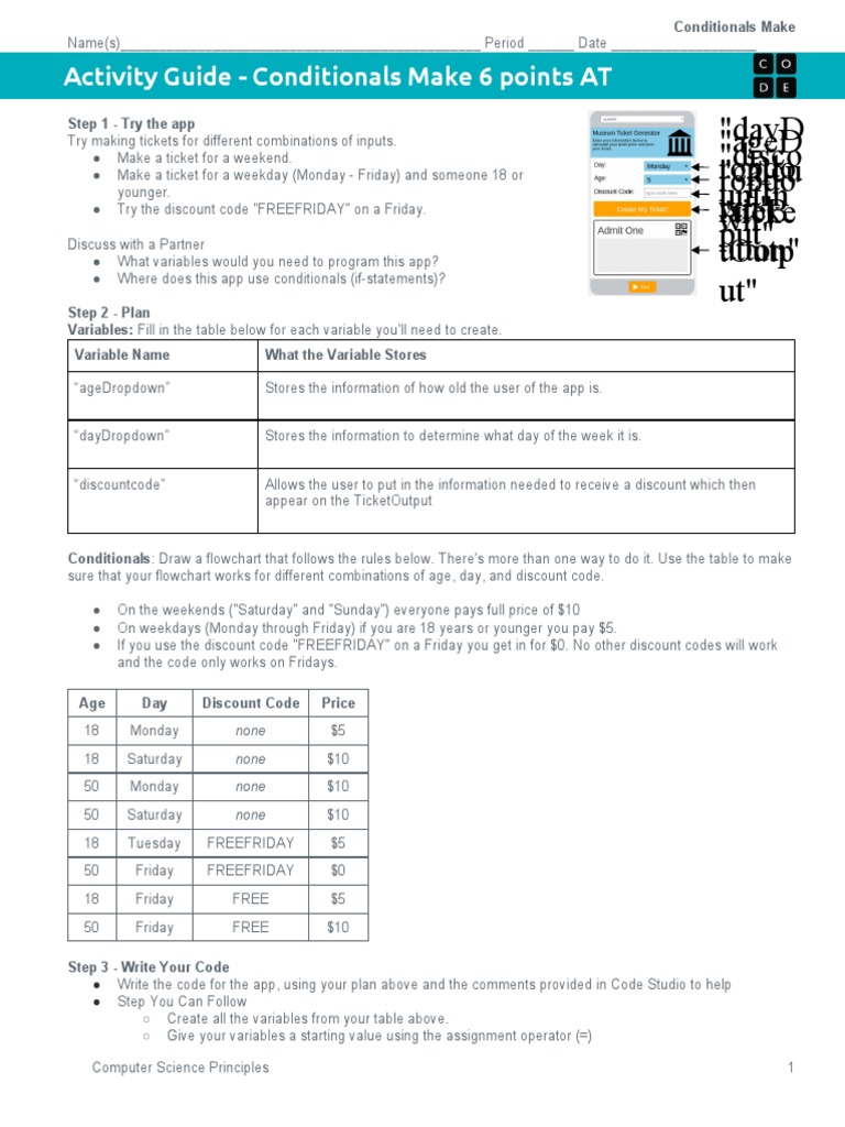 U4L8 Activity Guide - Conditionals Make | Download Free PDF | Workweek ...