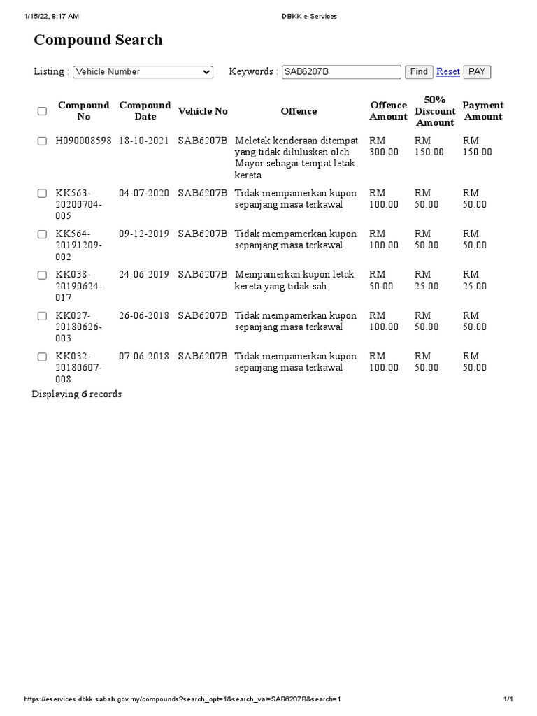 Pencarian Kompaun DBKK Online | PDF | Pengelolaan Keuangan & Uang