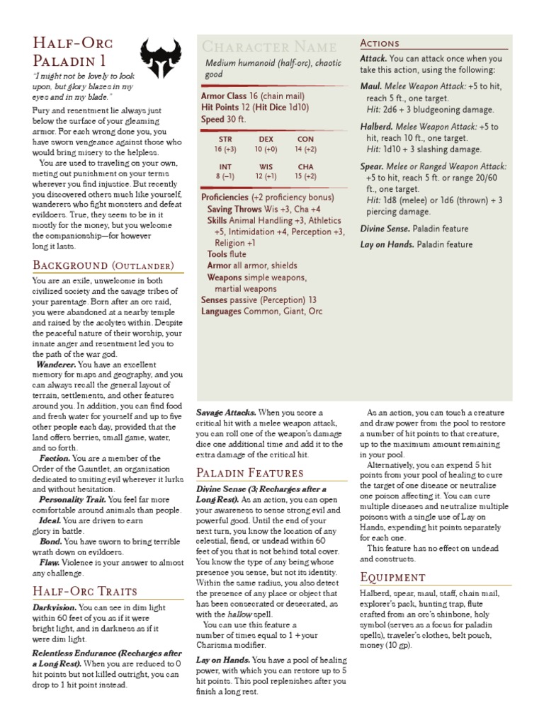 D&D5e - Half-Orc Paladin | PDF | Spear | Demons