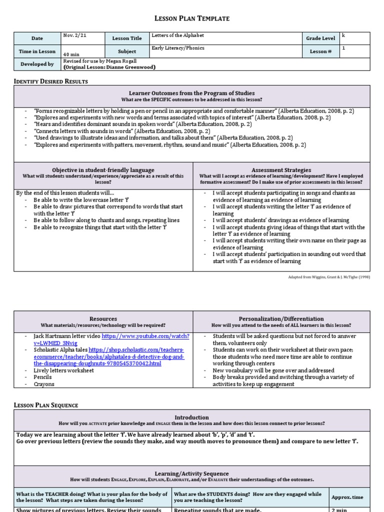 Letters Lesson Plan | Download Free PDF | Lesson Plan | Learning