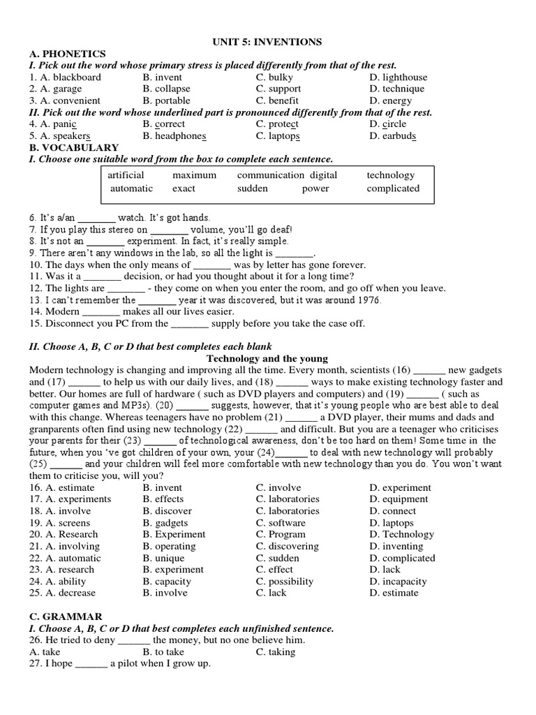Unit 5: Inventions A. Phonetics | PDF | Hand | Finger