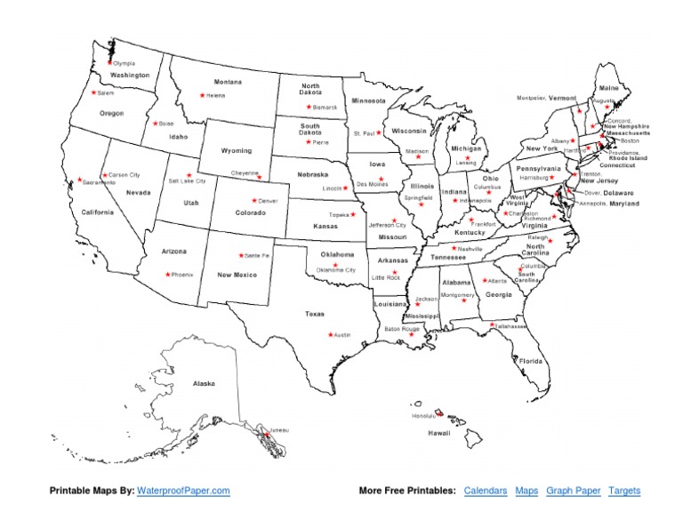 Printable Map of The Us With States and State Capitals Labeled | PDF