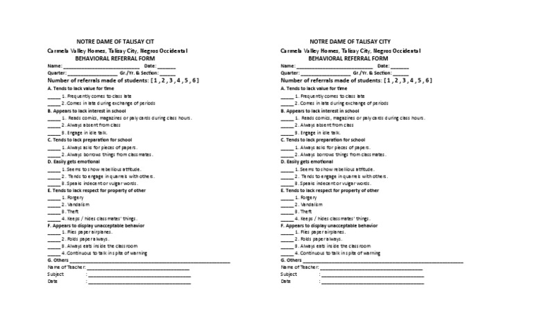 Behavioral Referral Form | PDF | Psychology | Psychological Concepts