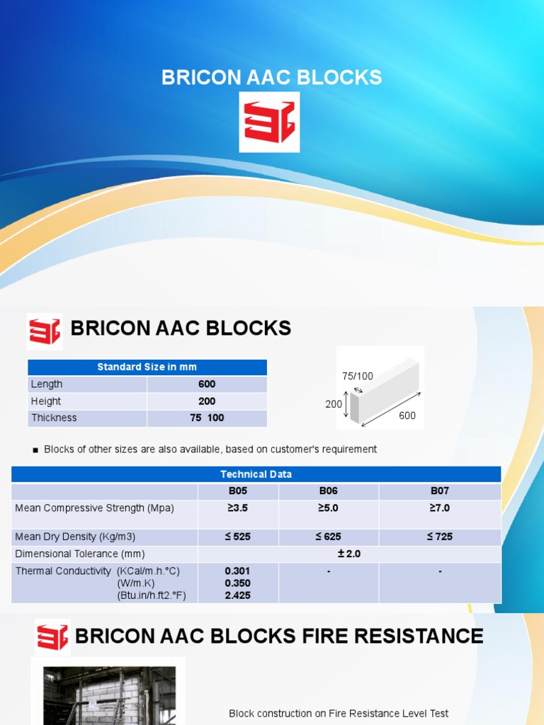 Technical Specifications and Performance Data for Bricon AAC Blocks ...