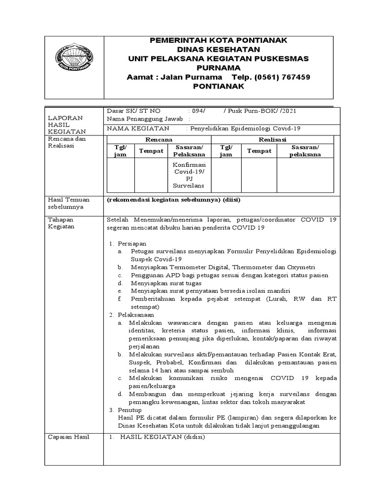 CONTOH LHK Covid Jan-April | PDF