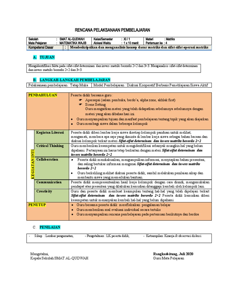 RPP MTK Sma Topik 4 Simulasi Mengajar Guru Penggerak | PDF