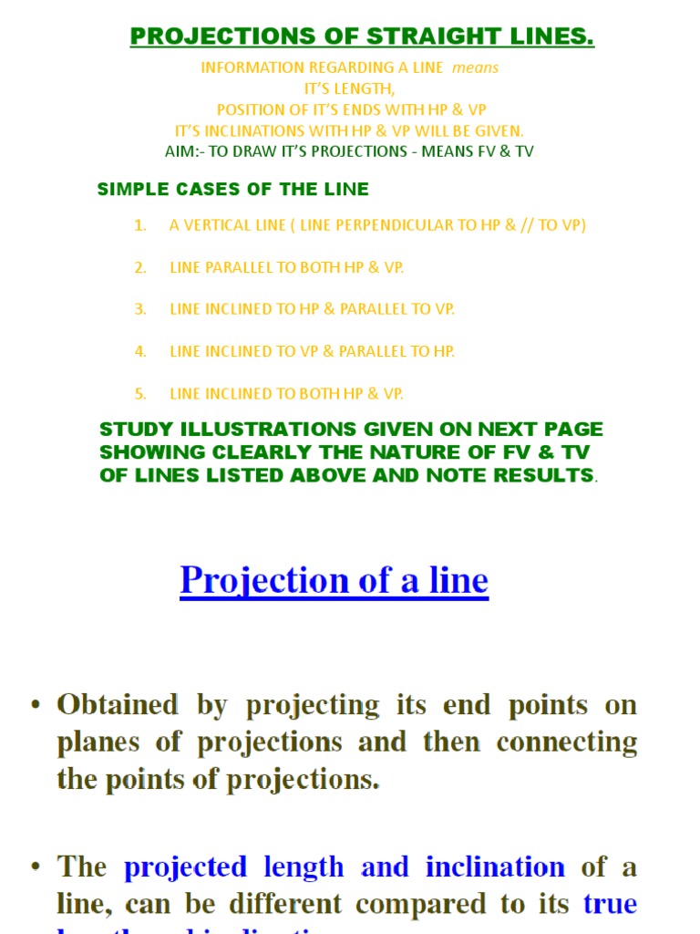 Projections of Straight Lines.: Aim:-To Draw It'S Projections - Means ...