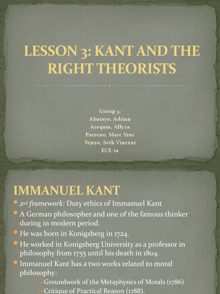 LESSON 3-KANT and RIGHT THEORISTS | PDF | Immanuel Kant | Ethical ...