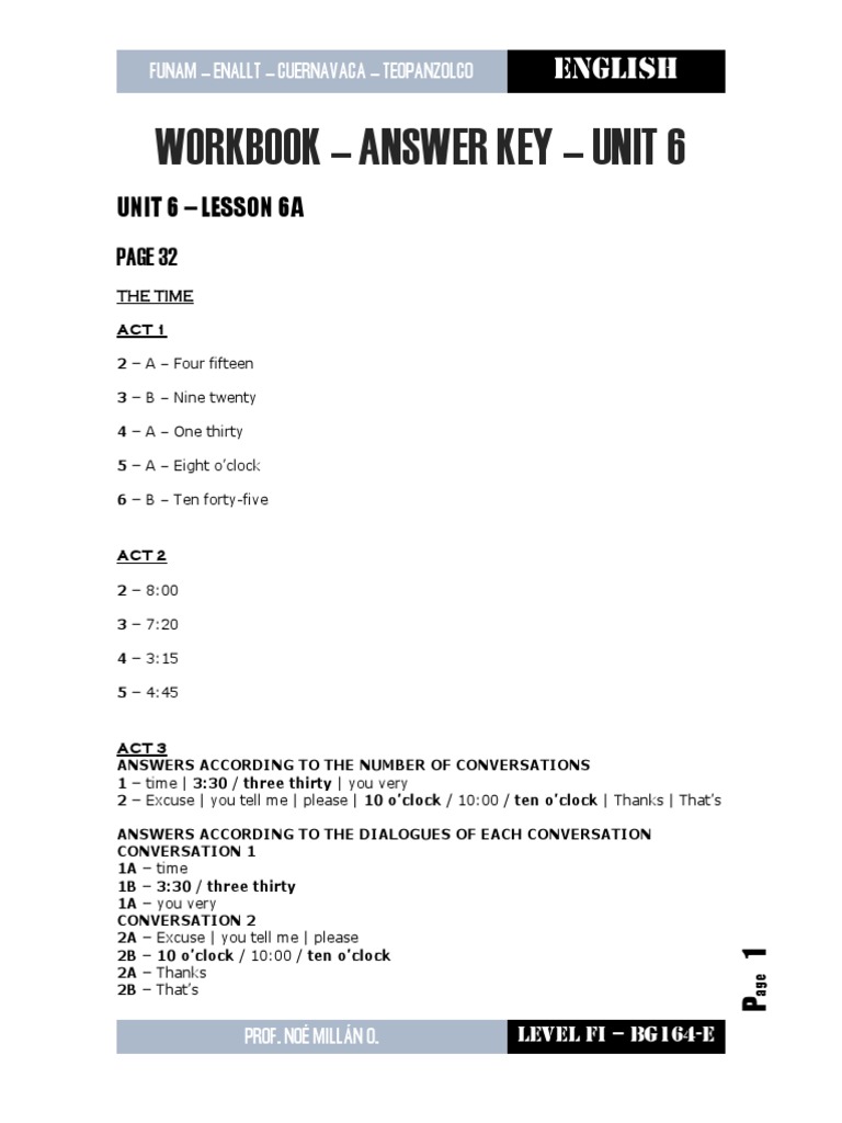 Workbook - Answer Key - Unit 6 | PDF | Noun | Human Communication