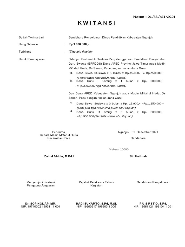 Kwitansi SPJ Tahap 1 TH 2021 | PDF