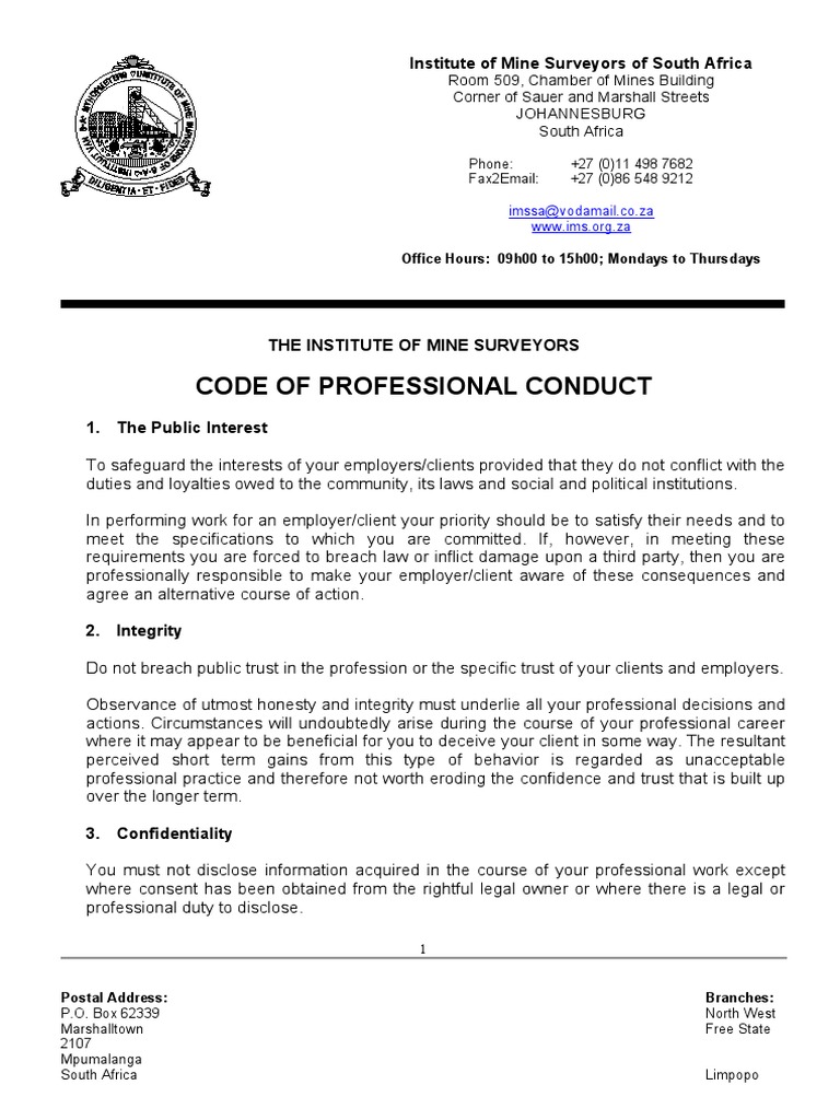 Code of Professional Conduct for Mine Surveyors: Guiding Principles for ...