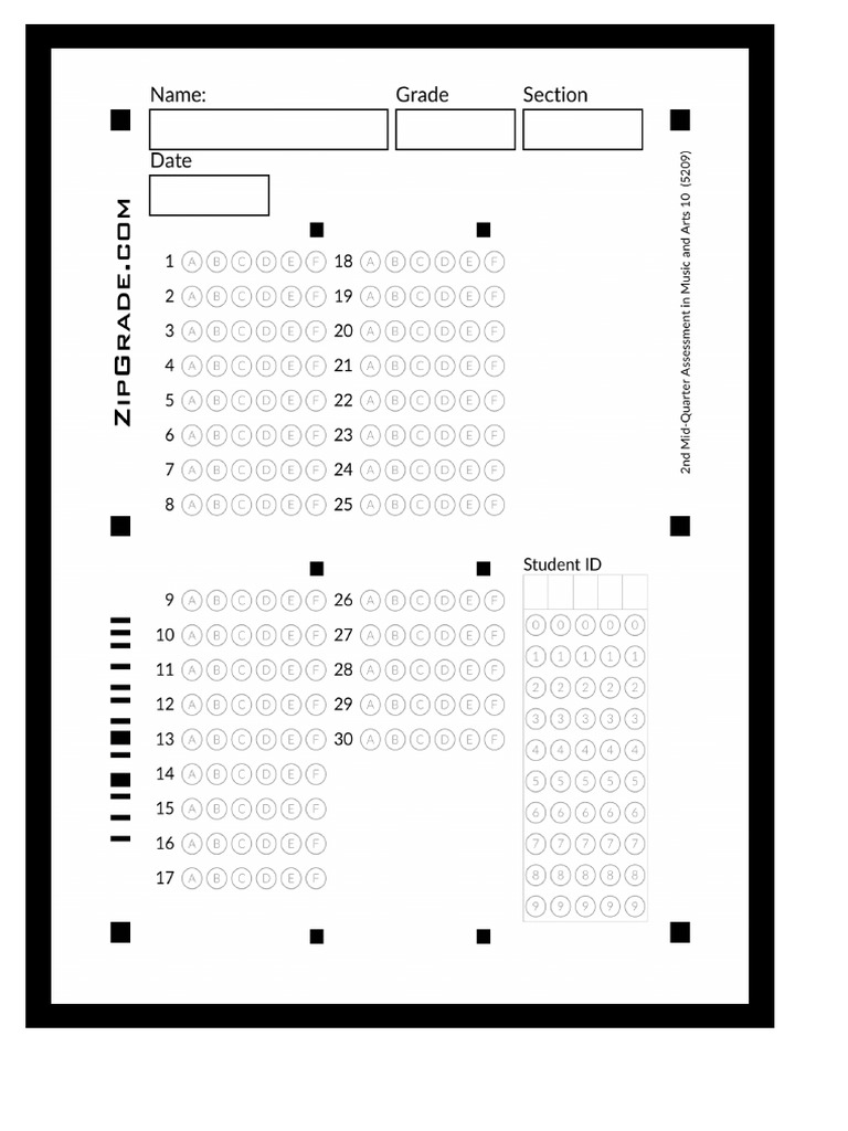 Zip Grade - Mid Assessment Answer Sheet | PDF