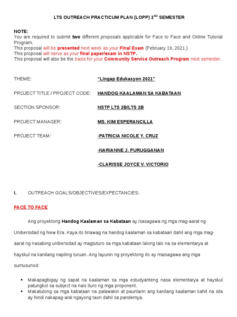 Outreach Practicum Plan Proposal 2021 1 | PDF