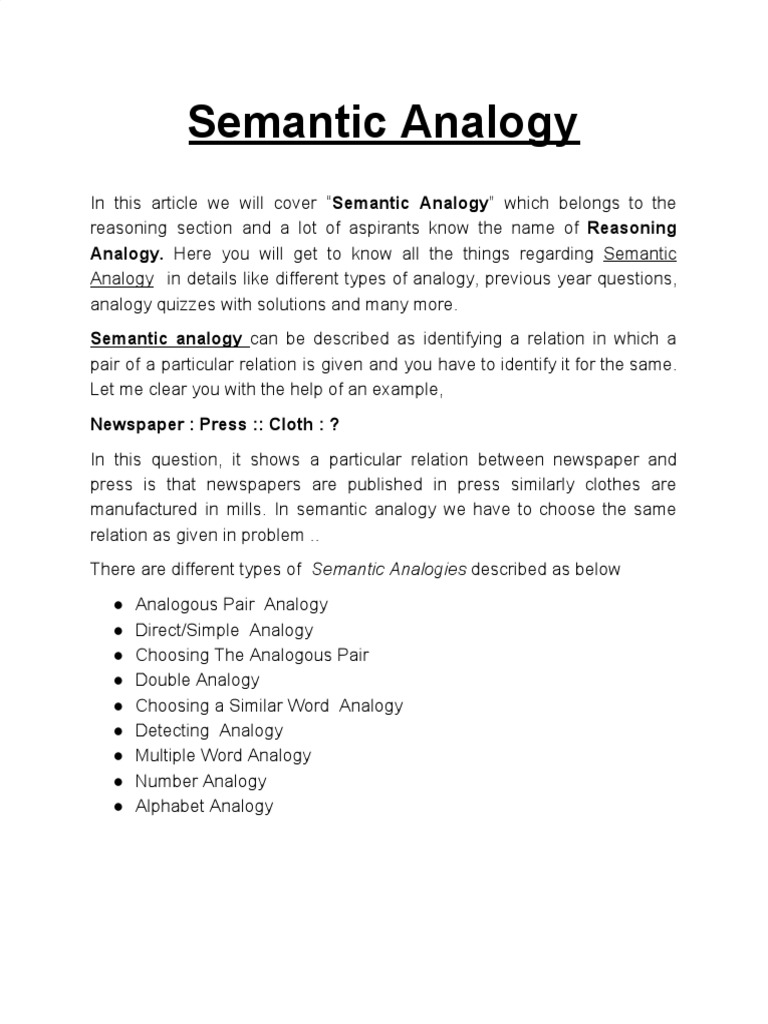 Semantic Analogy | PDF | Analogy | Water