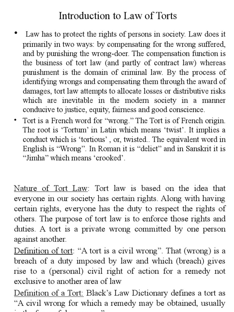 Introduction To Law of Torts | PDF | Tort | Damages