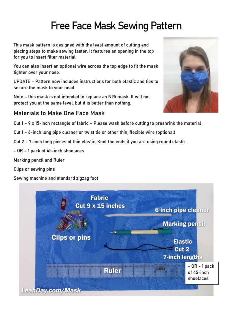 Free Easy Face Mask Sewing Pattern | PDF | Seam (Sewing) | Sewing