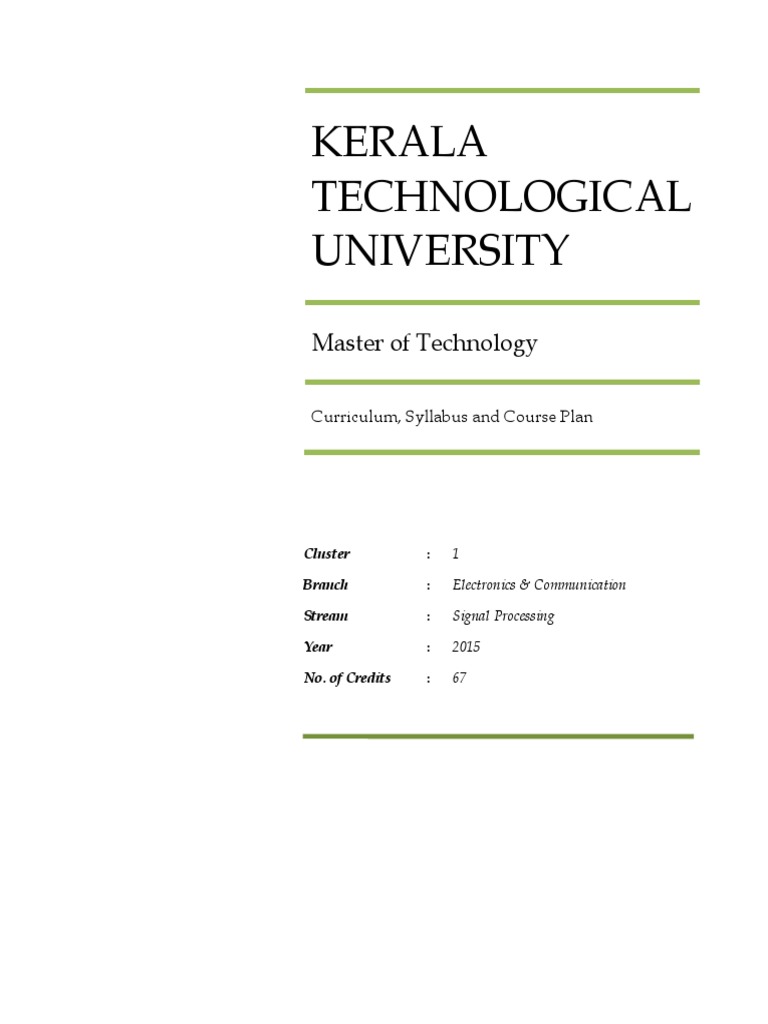 Kerala Technological University: Master of Technology | PDF ...