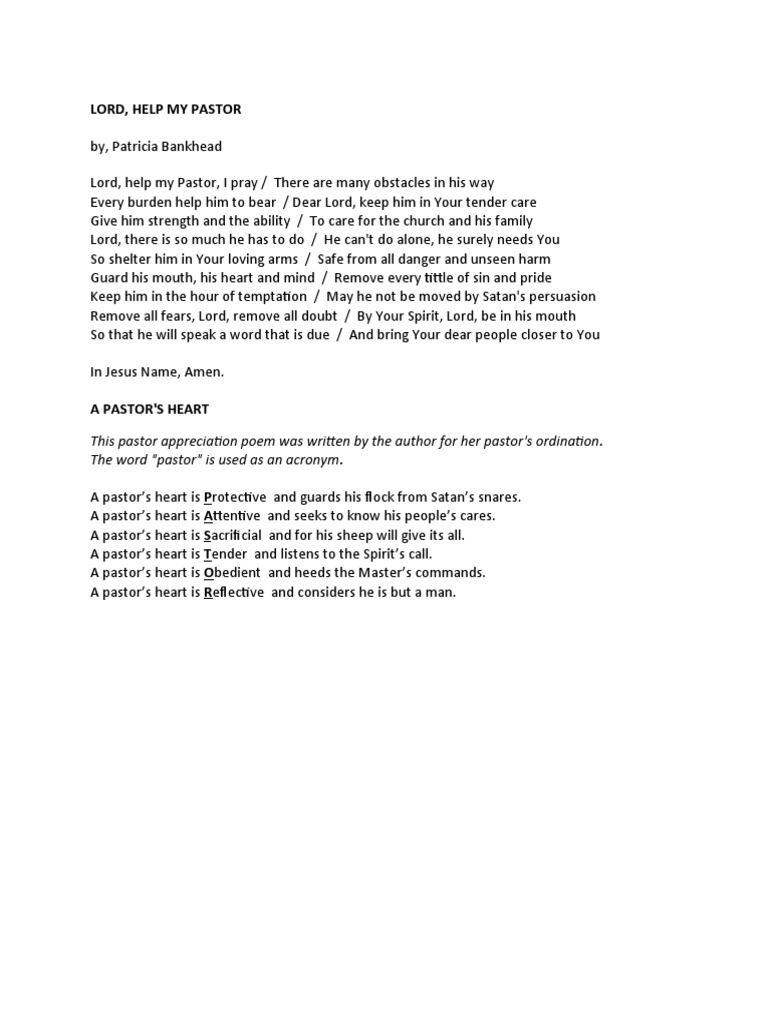 Pastor Appreciation Poem | PDF