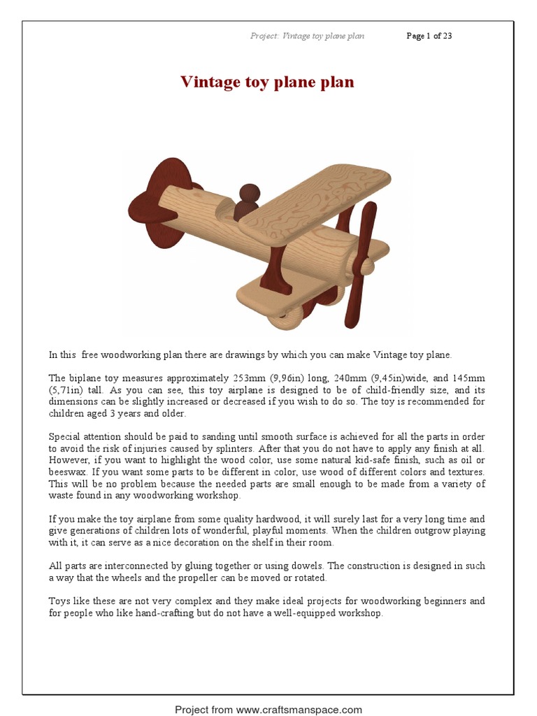 Vintage Wooden Toy Plane Plans | PDF | Woodworking