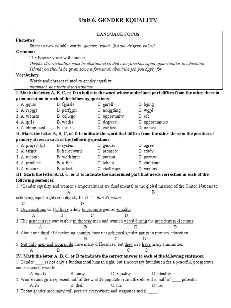 Gender Equality: Language and Grammar Focus | PDF | Woman | Labour ...