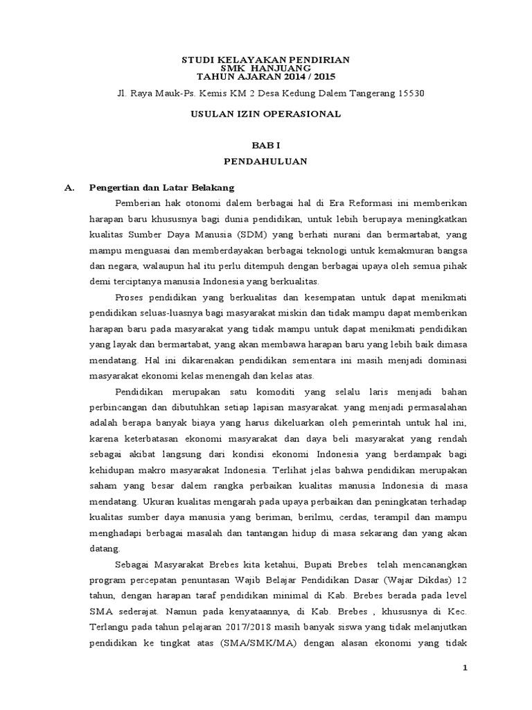 Isi Proposal Ijin Operasional | PDF