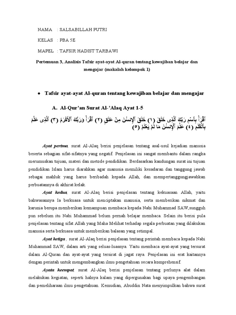 Tafsir Hadist Per 3 (Salsabillah P) | PDF