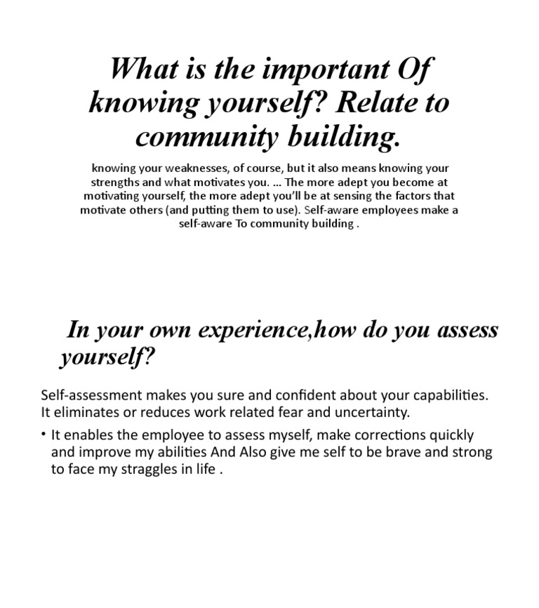 Self-Awareness in Community Building | PDF