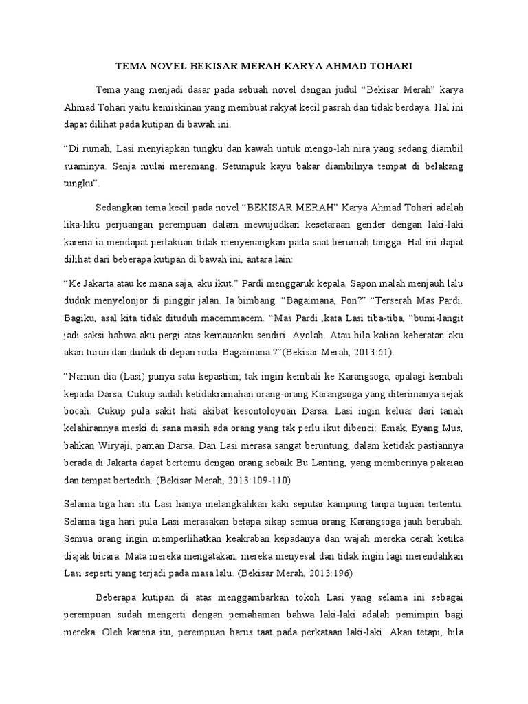 Tema Novel Bekisar Merah Karya Ahmad Tohari | PDF