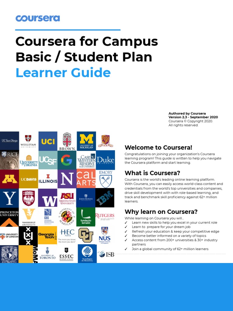 Coursera For Campus Basic Plan Learner Guide | PDF | Computing | Software