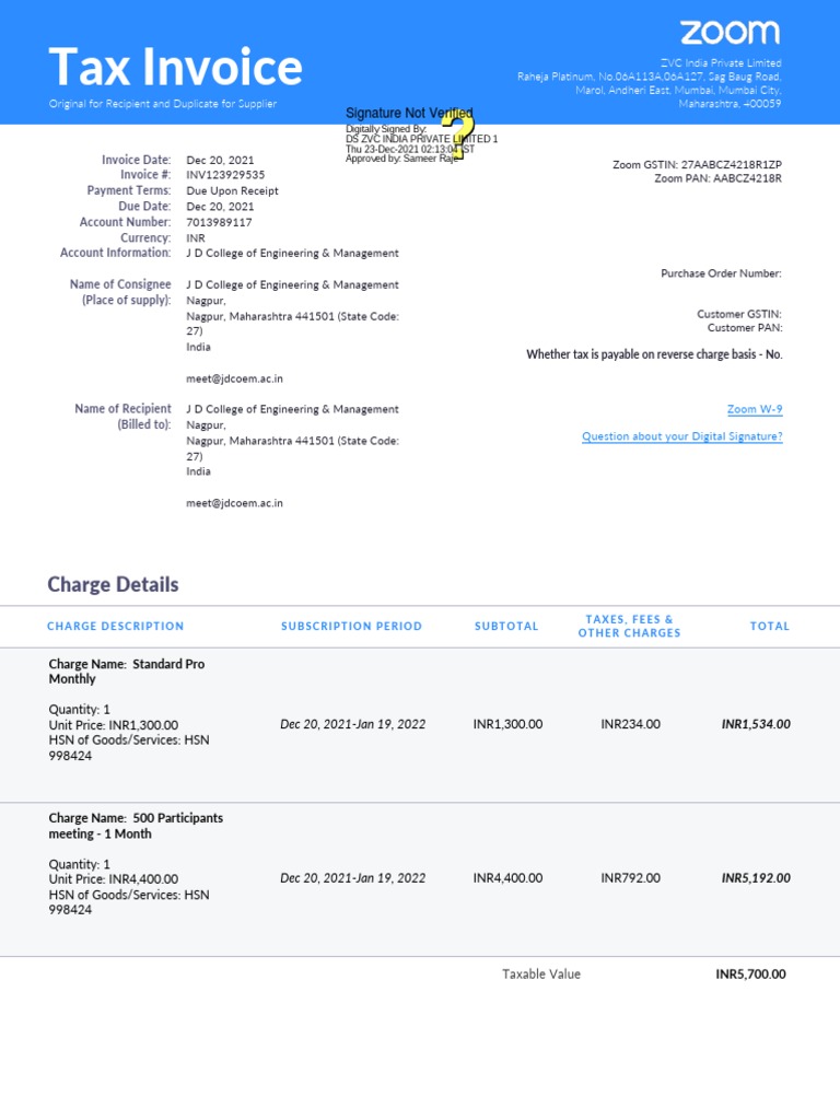Tax Invoice: Charge Details | PDF | Fee | Invoice