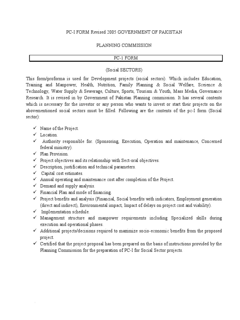 Understanding the PC-1 Form in Pakistan | PDF