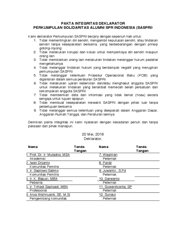 E. Pakta Integritas Deklarator Saspri | PDF