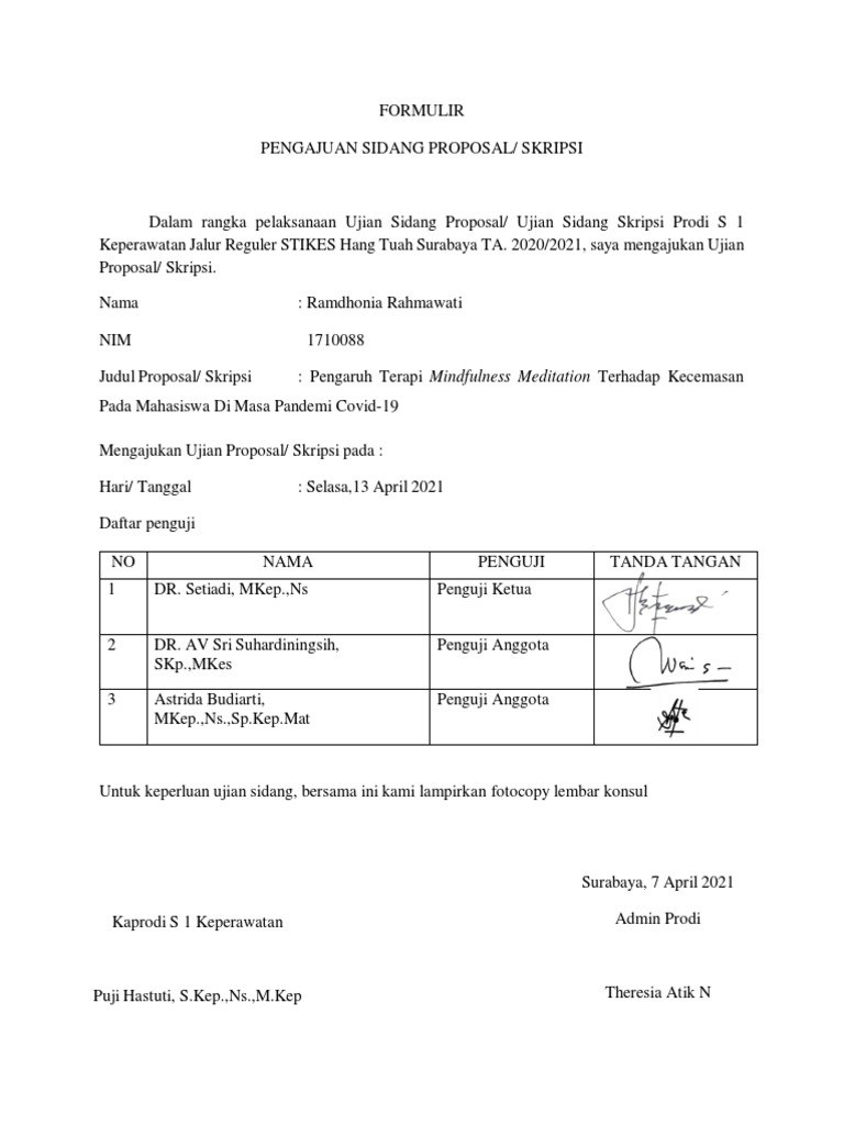 Ramdhonia R - Formulir Sidang Proposal | PDF