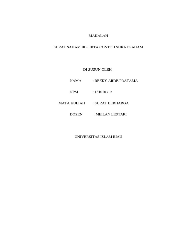 Surat Saham Beserta Contoh Surat Saham | PDF