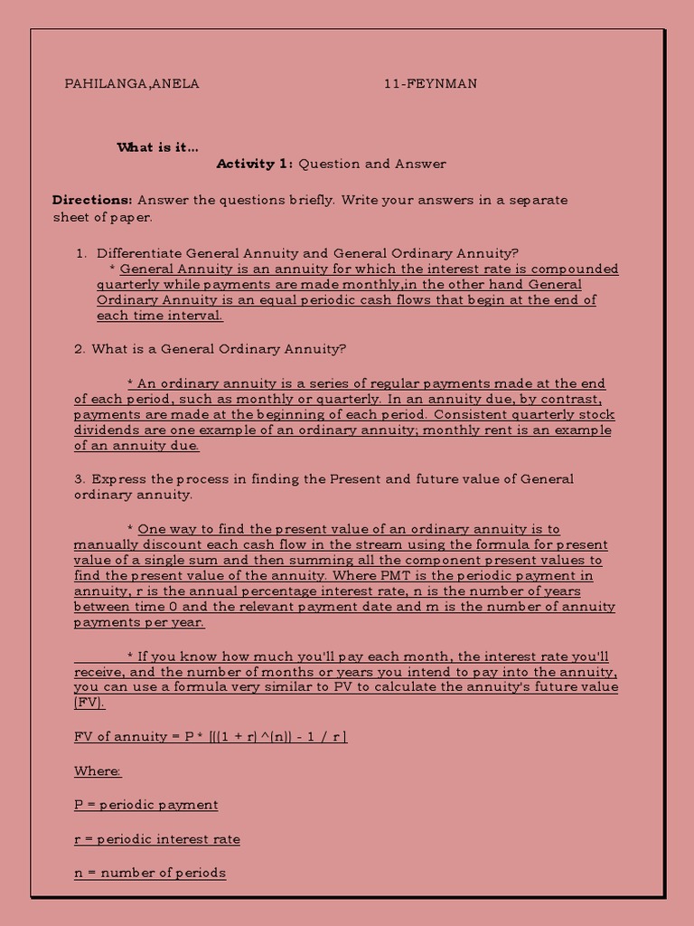 What Is It Activity 1: Question and Answer Directions: Answer The ...