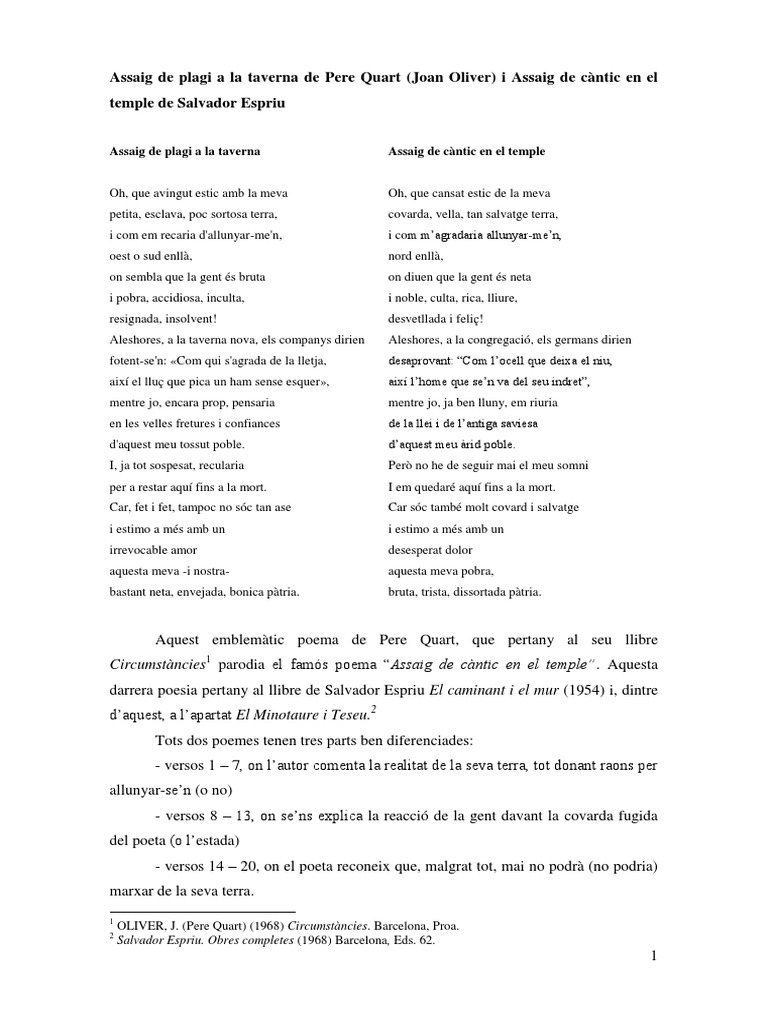 Assaig de Plagi A La Taverna de Pere Quart | PDF