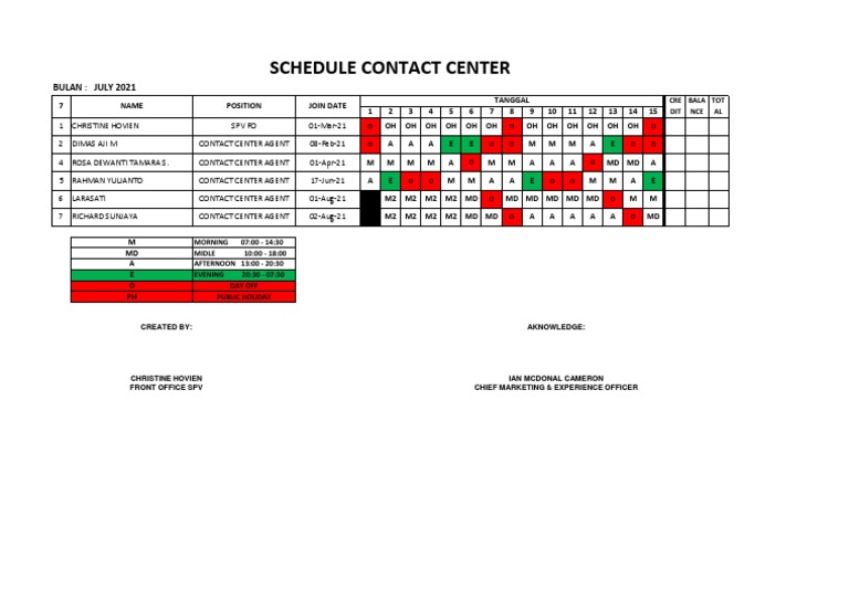 July 2021 Contact Center Schedule | PDF