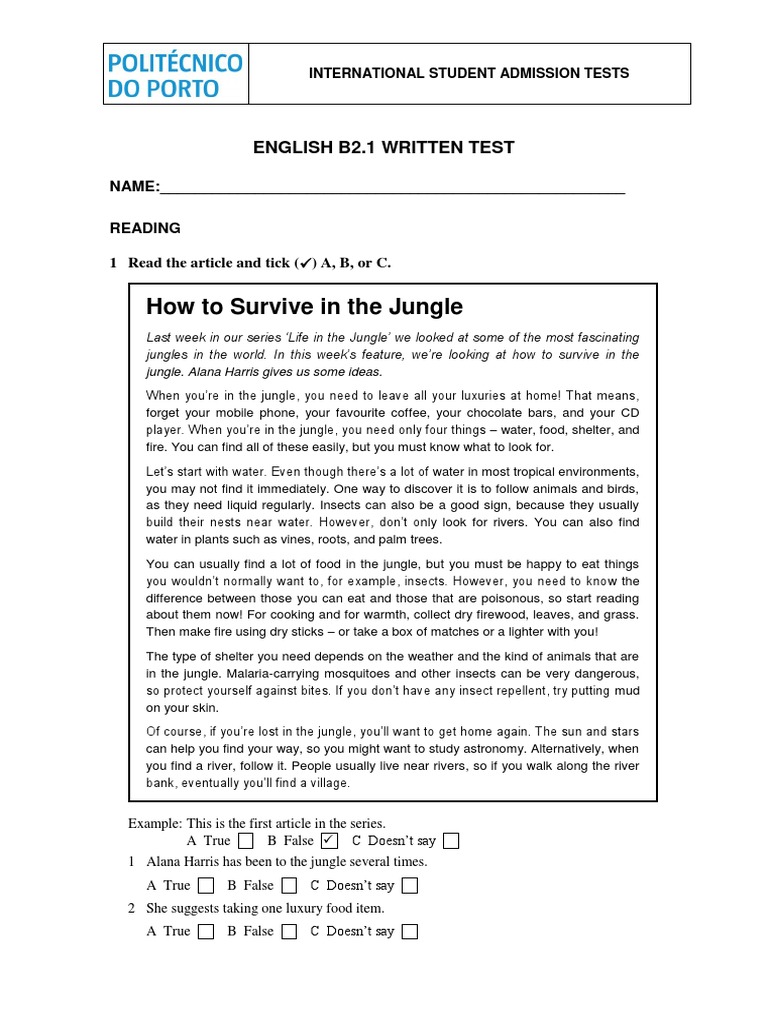 B2 English Test International Students - Template | PDF