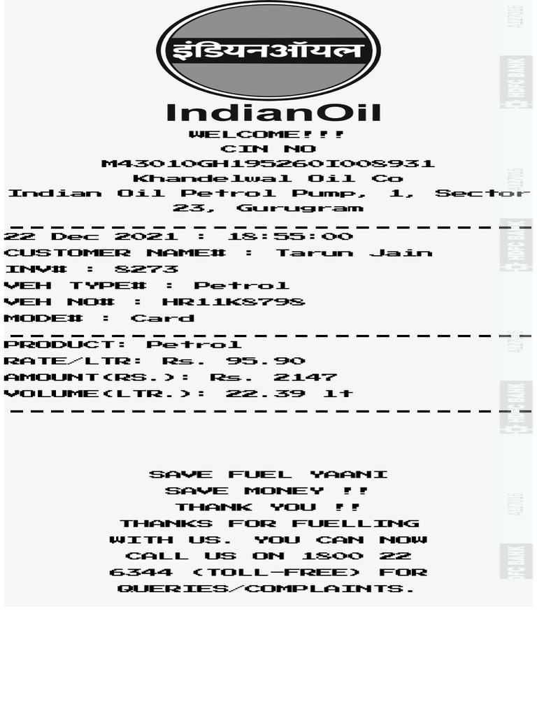 Fuel Receipt 1 | PDF