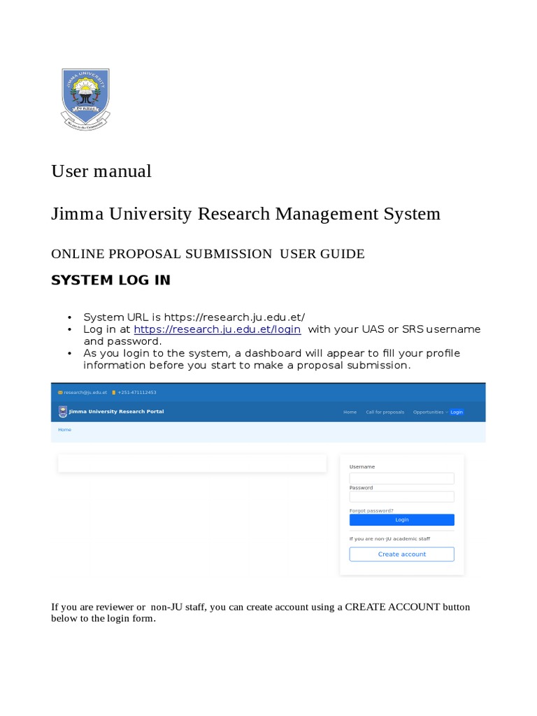 User Manual Jimma University Research Management System: Online Proposal Submission User Guide ...