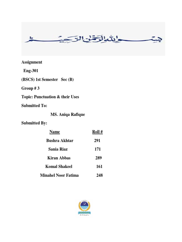 Eng-301 (Group 3) Assignment Punctuation & Their Uses | PDF | Quotation Mark | Punctuation