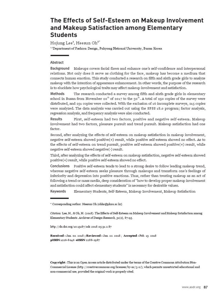 The Effects of Self-Esteem On Makeup Involvement | PDF | Self Esteem ...