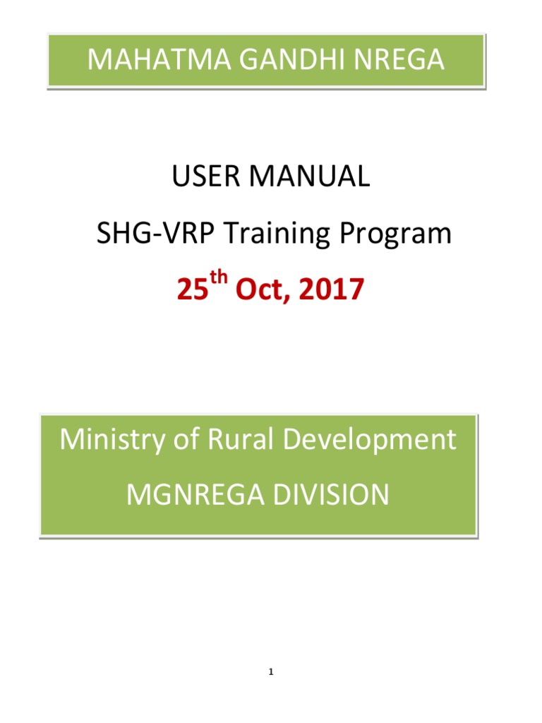 User Manual SHG-VRP Training Program: Mahatma Gandhi Nrega | PDF ...