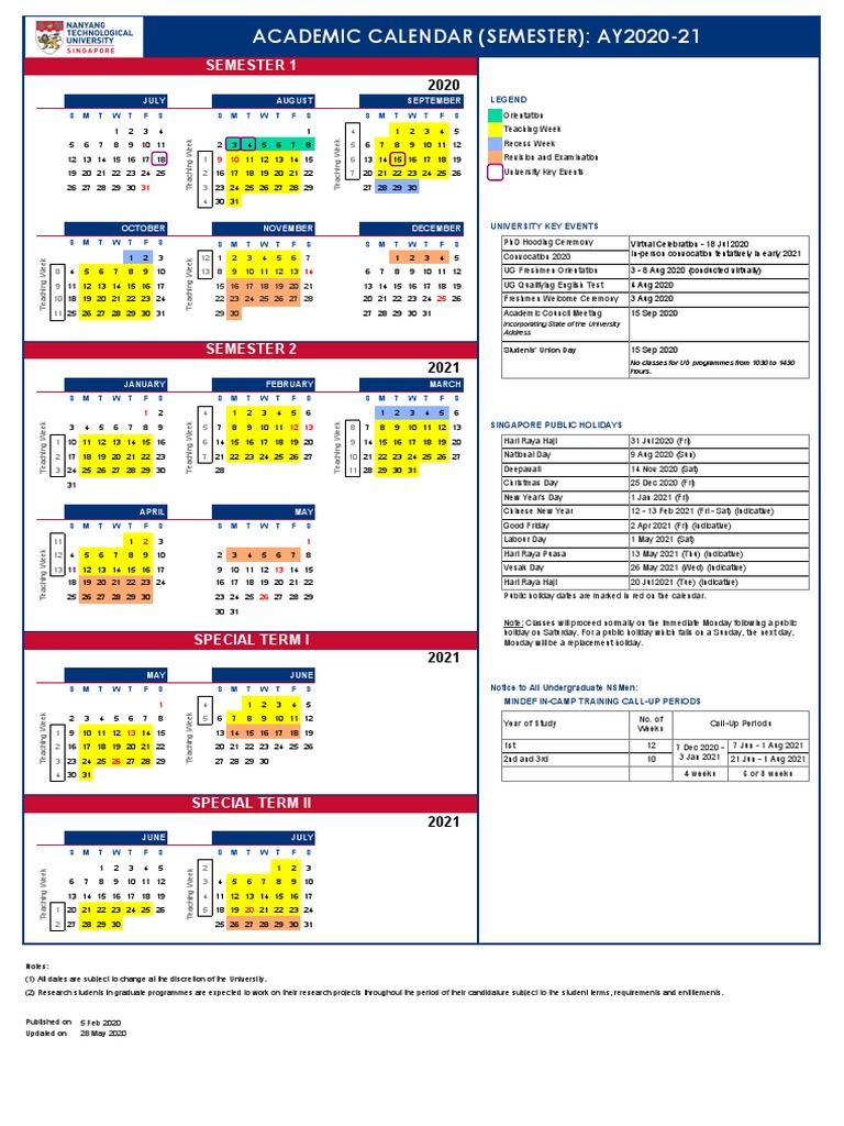 NTU Academic Calendar - AY2020-21 (Semester) | PDF | Observances | Holidays