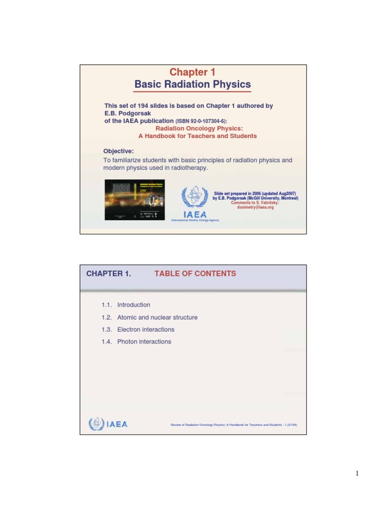 Basic Radiation Physics: This Set of 194 Slides Is Based On Chapter 1 ...