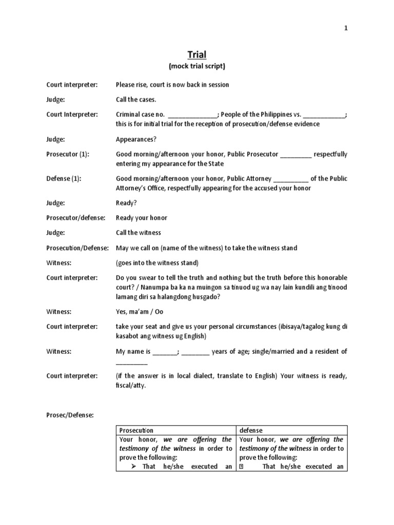 Trial Script | PDF | Witness | Prosecutor