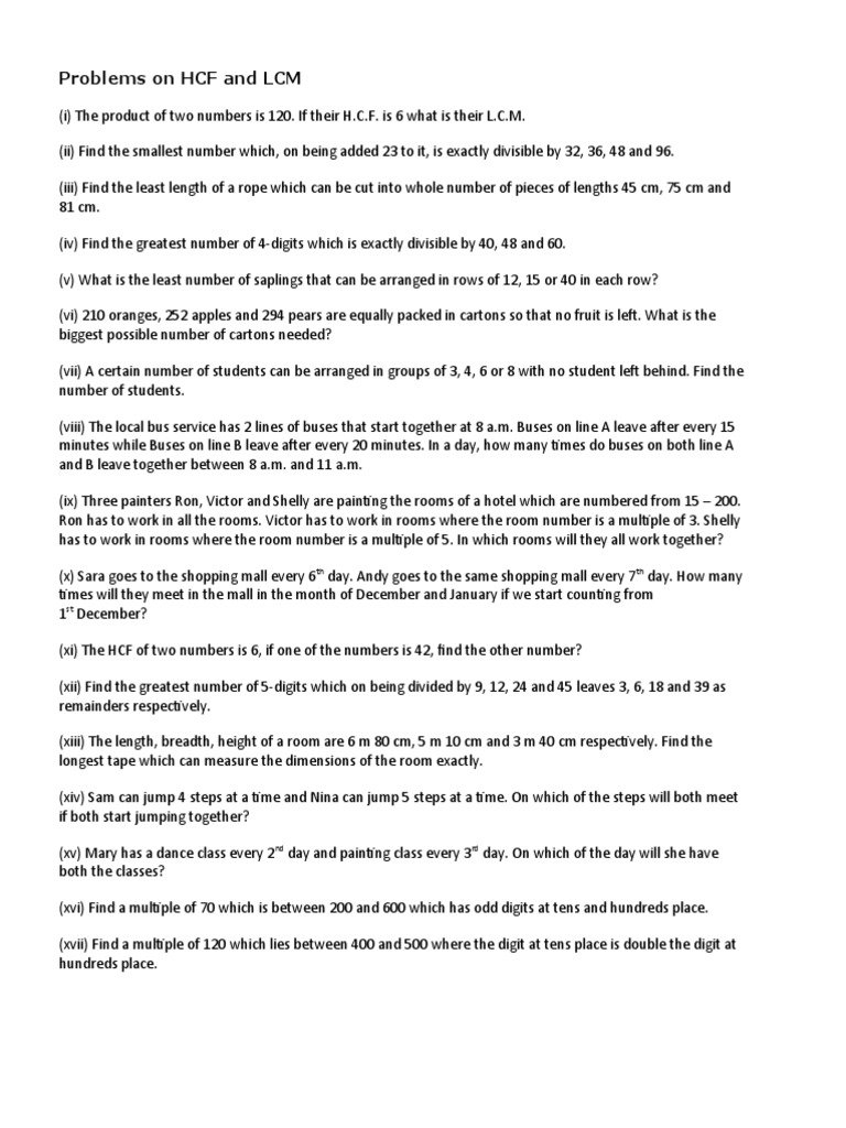 Problems On HCF and LCM | PDF