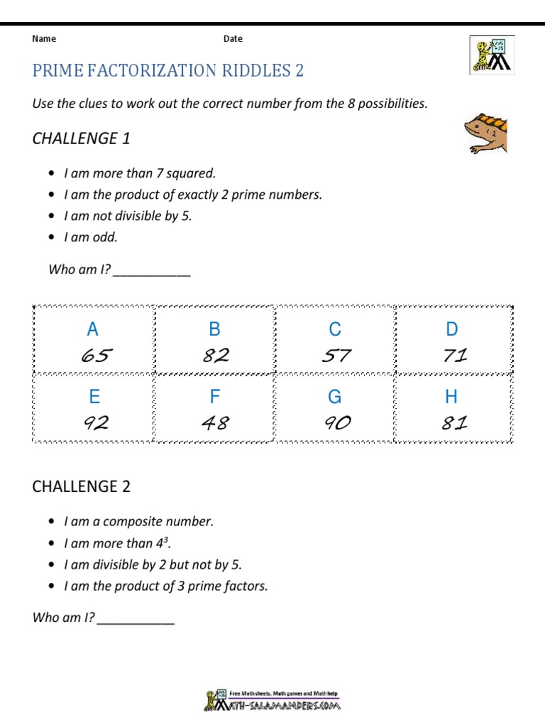 Prime Factorization Riddles Worksheet | PDF