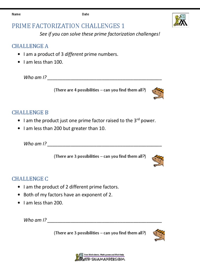 Prime Factorization Puzzles | PDF | Teaching Methods & Materials